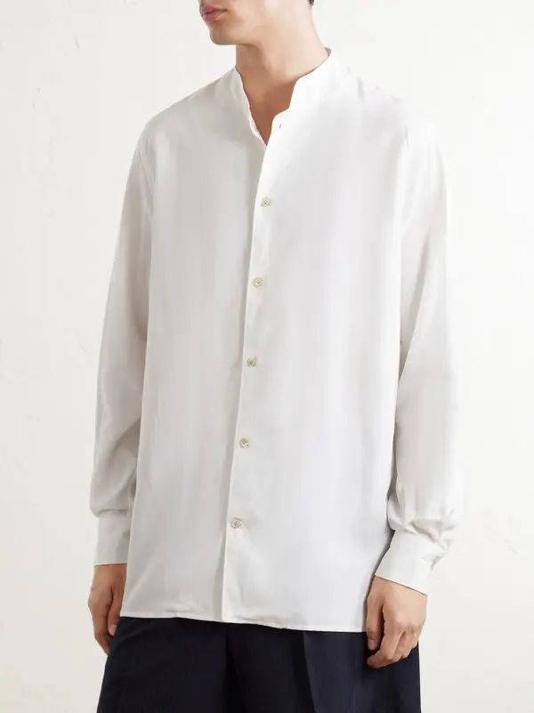 Eleventy Nehru Lyocell, Linen And Cotton-blend Shirt