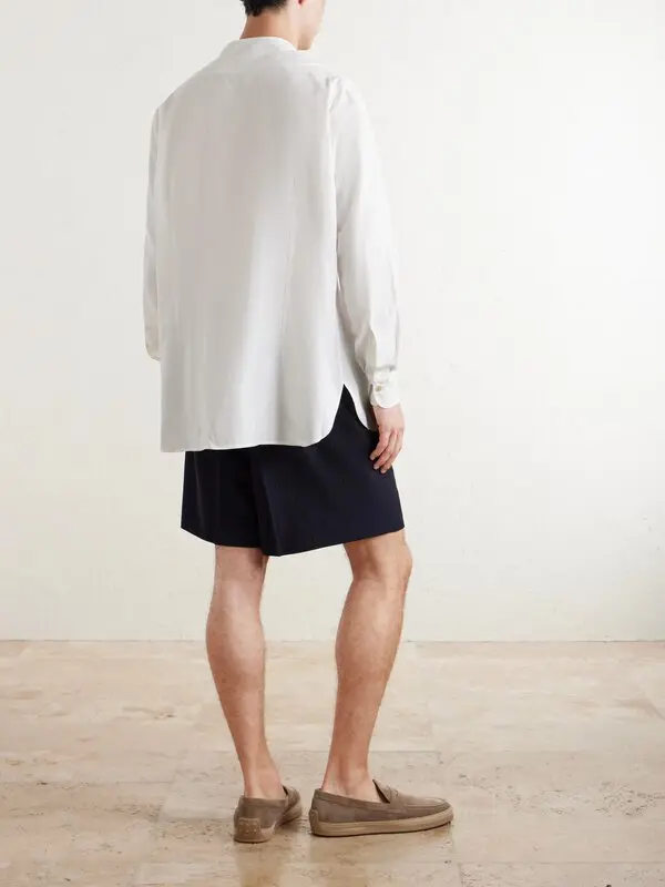 Eleventy Nehru Lyocell, Linen And Cotton-blend Shirt