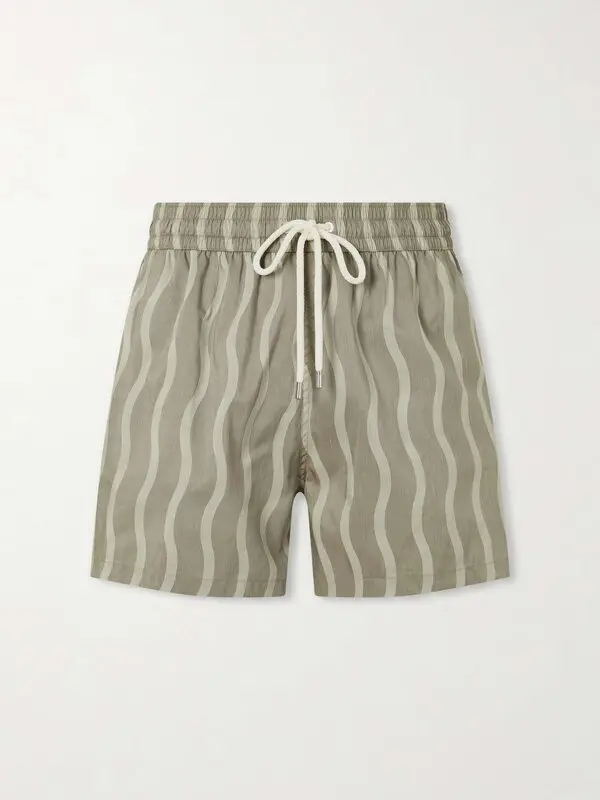 Frescobol Carioca Rio Linen Blend Cabana Wave -print Swim Short - Green