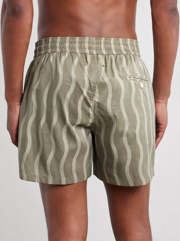 Frescobol Carioca Rio Linen Blend Wave-print Swim Shorts - Green