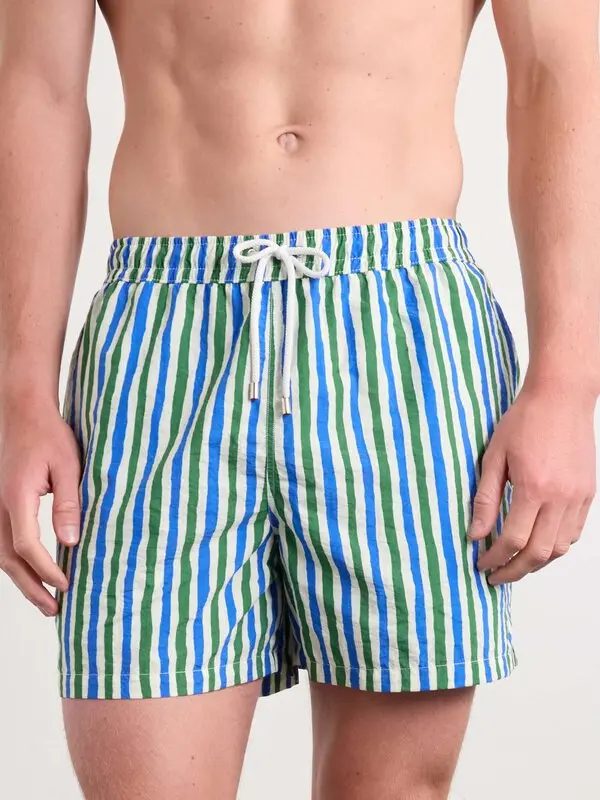 DRAKE'S Straight-leg Mid-length Striped Swim Shorts