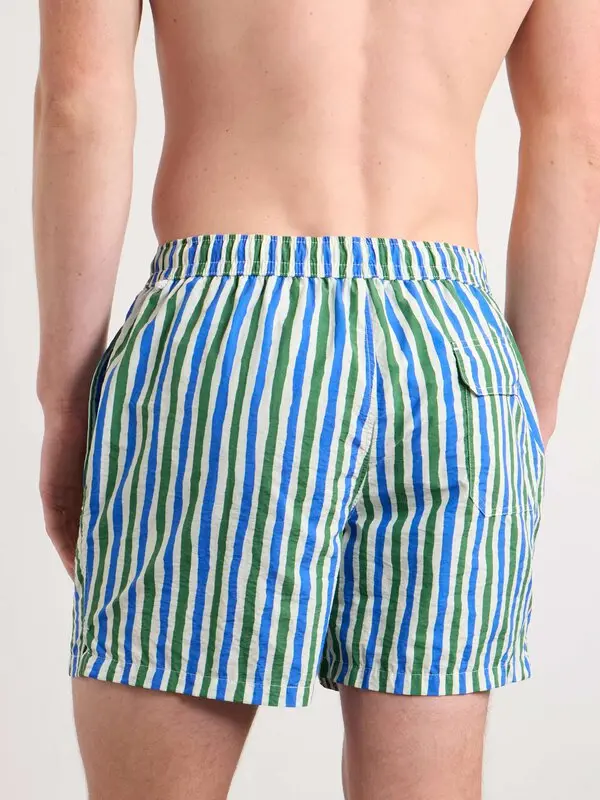DRAKE'S Straight-leg Mid-length Striped Swim Shorts