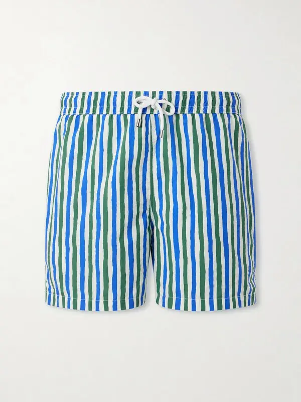DRAKE'S Straight-leg Mid-length Striped Swim Shorts - Blue
