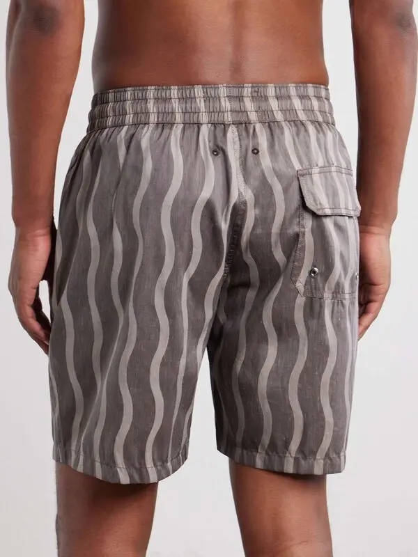 Frescobol Carioca Rio Linen Blend Cabana Wave -print Swim Short