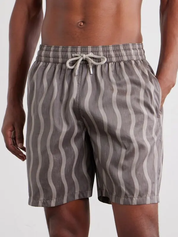 Frescobol Carioca Linen Blend Wave-print Swim Shorts