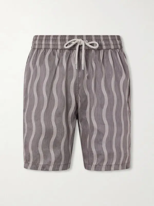 Frescobol Carioca Linen Blend Wave-print Swim Shorts - Brown