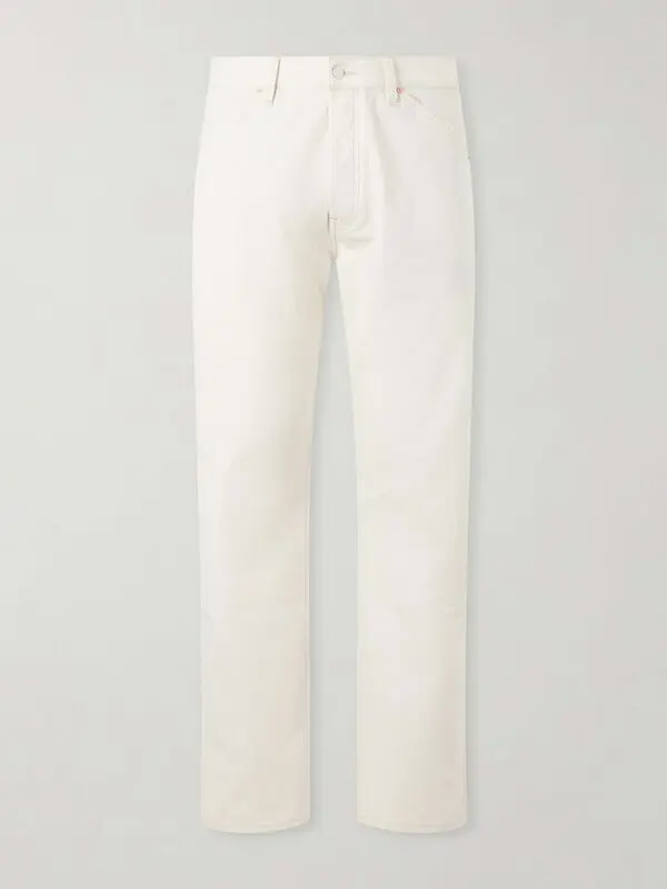 DRAKE'S Straight-leg Jeans With Leather Trim - Ecru