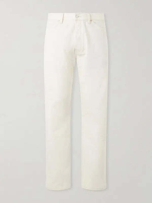 DRAKE'S Straight-leg Jeans With Leather Trim - Neutrals
