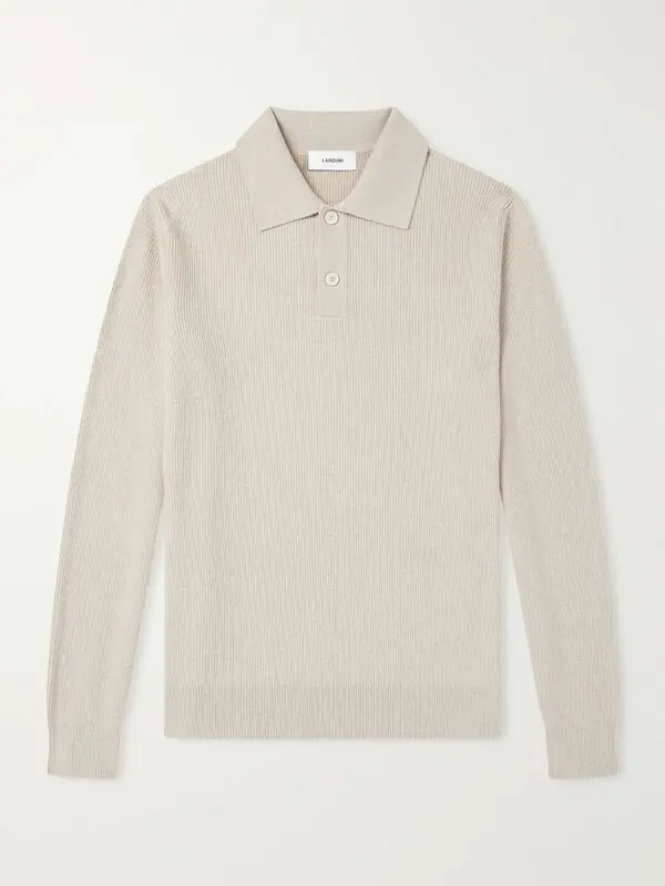LARDINI Knitted Wool And Cashmere-blend Polo Shirt