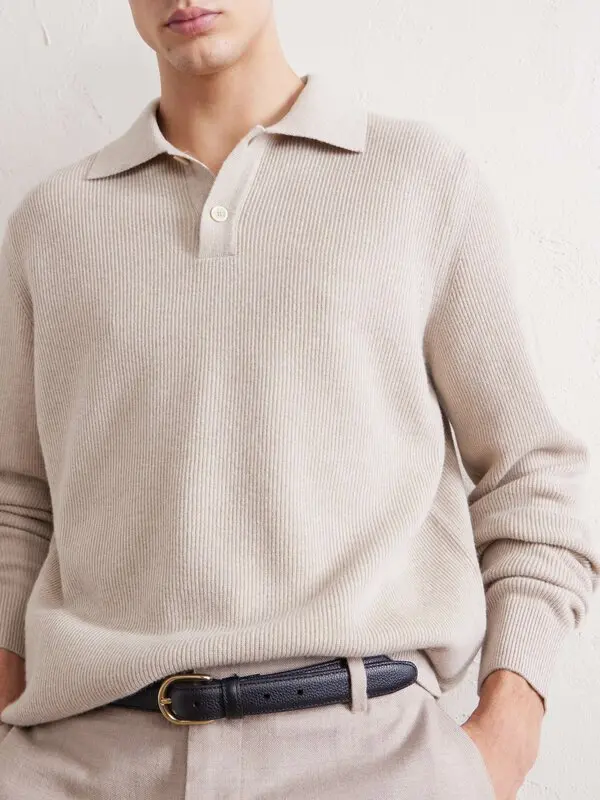 LARDINI Knitted Wool And Cashmere-blend Polo Shirt