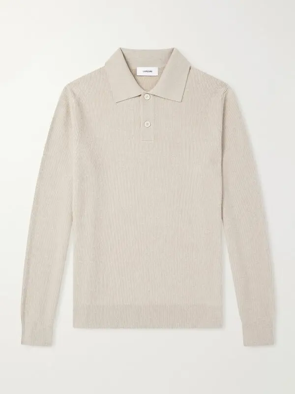 LARDINI Knitted Wool And Cashmere-blend Polo Shirt - Neutrals