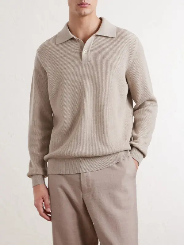 LARDINI Knitted Wool And Cashmere-blend Polo Shirt