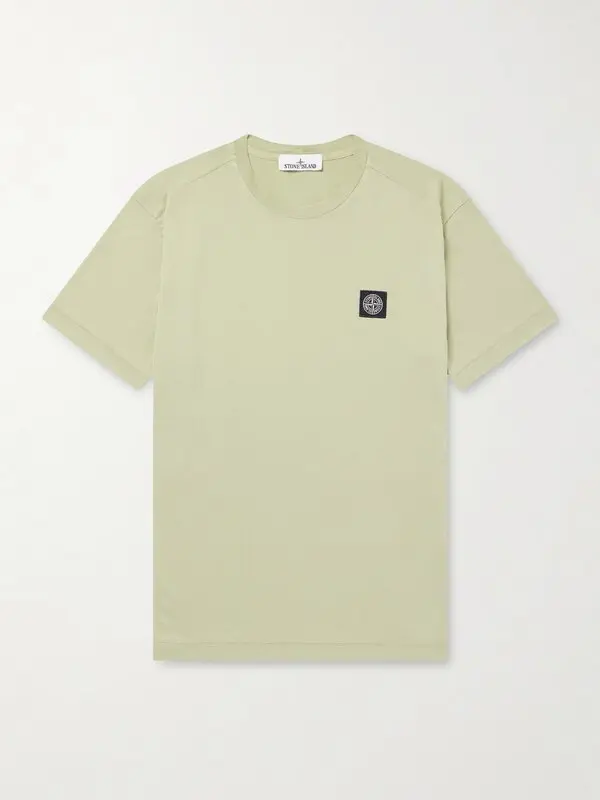 Stone Island Logo-appliquéd Garment-dyed Cotton-jersey T-shirt - Green