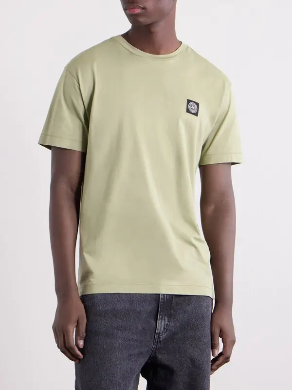 Stone Island Logo-appliquéd Garment-dyed Cotton-jersey T-shirt - Green