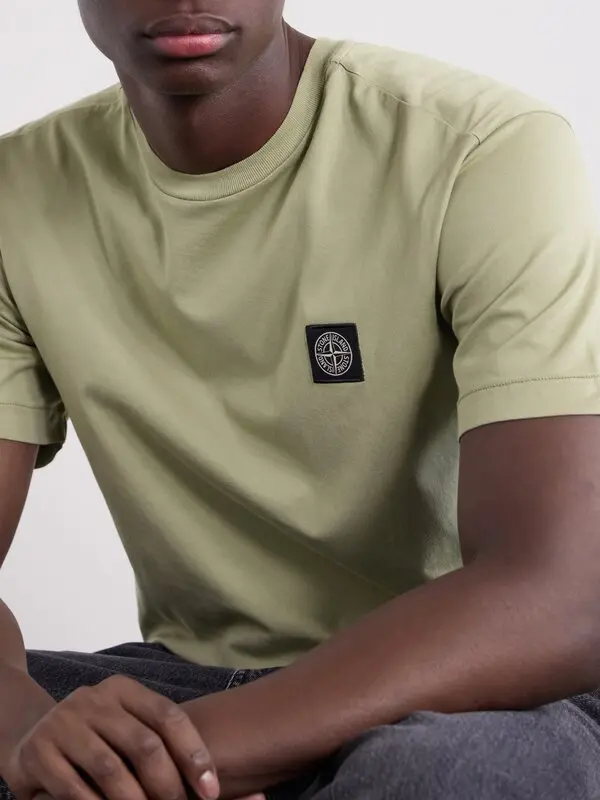 Stone Island Logo-appliquéd Garment-dyed Cotton-jersey T-shirt - Green