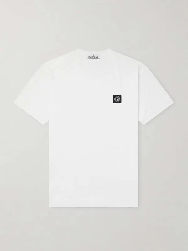 Stone Island Logo-appliquéd Garment-dyed Cotton-jersey T-shirt - White
