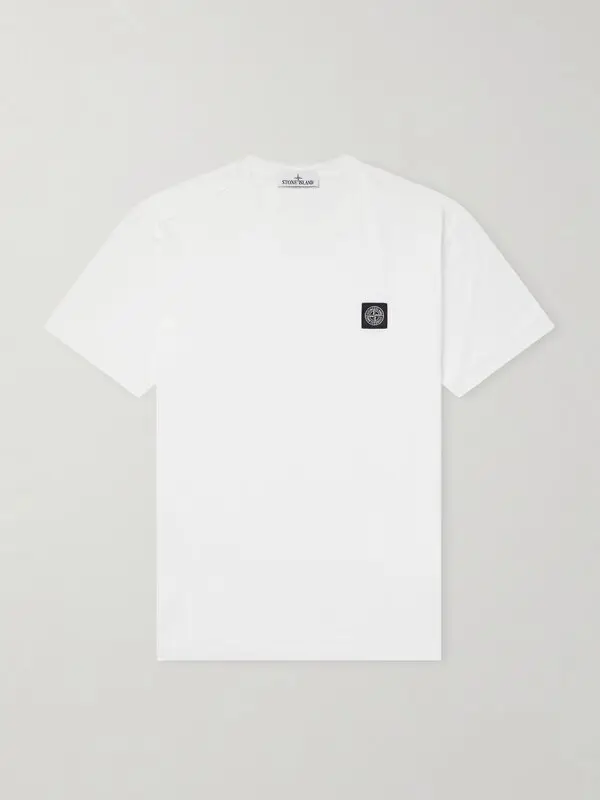 Stone Island Logo-appliquéd Garment-dyed Cotton-jersey T-shirt - White