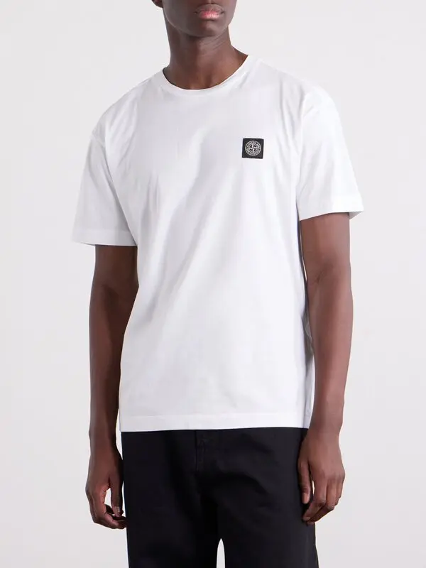 Stone Island Logo-appliquéd Garment-dyed Cotton-jersey T-shirt - White