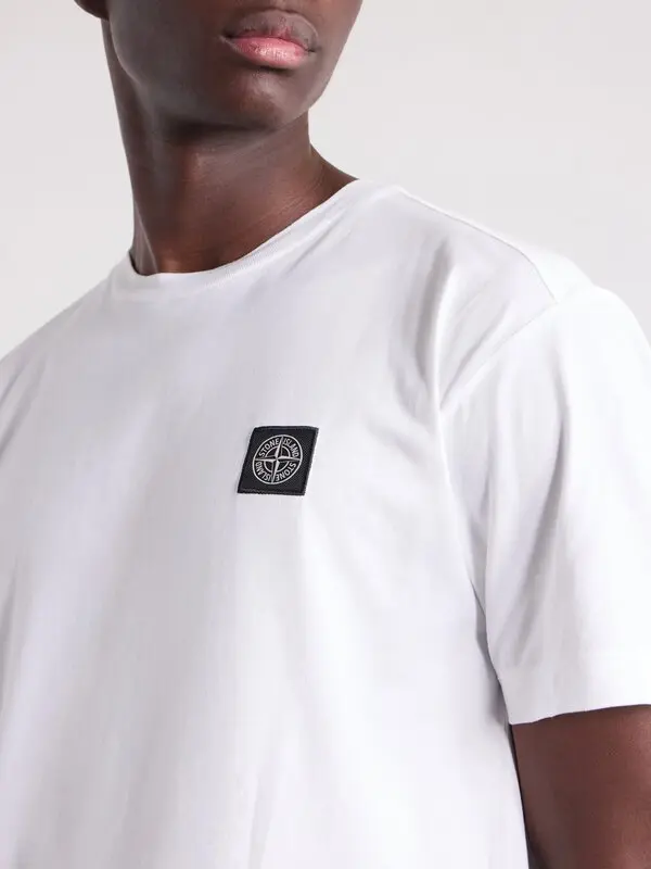 Stone Island Logo-appliquéd Garment-dyed Cotton-jersey T-shirt - White