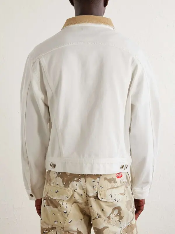 CHERRY LOS ANGELES White Denim Jacket With Corduroy Trim