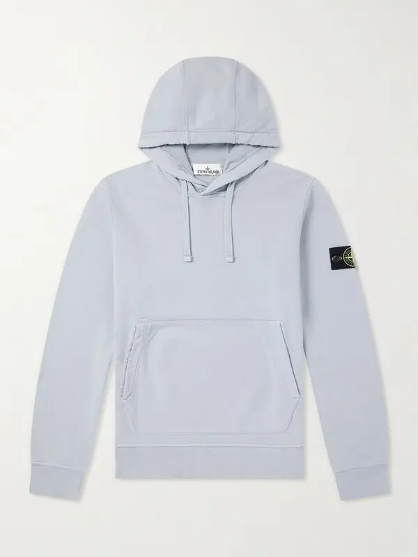 Stone Island Logo-appliquéd Garment-dyed Cotton-fleece Hoodie - Gray