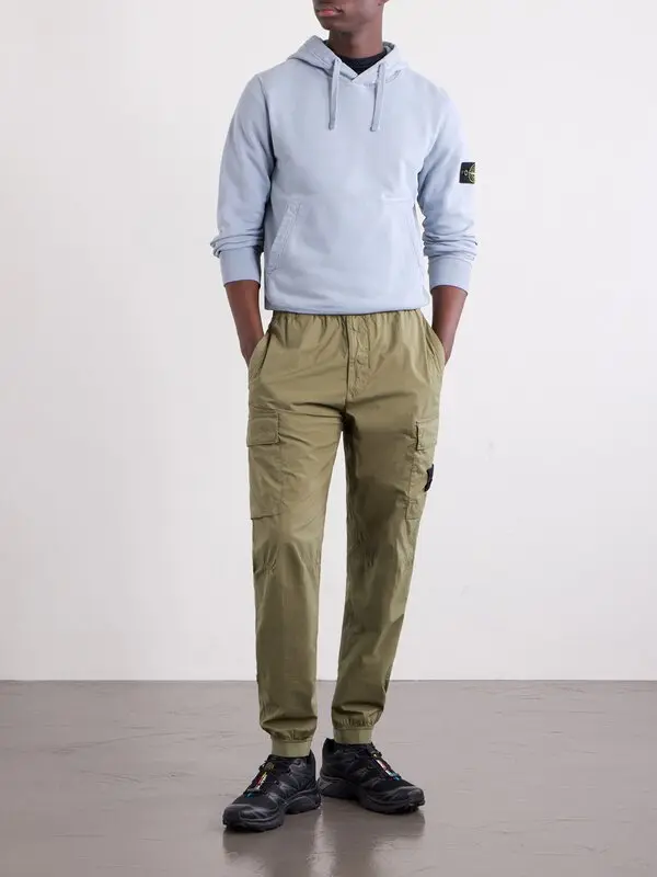 Stone Island Logo-appliquéd Garment-dyed Cotton-fleece Hoodie - Gray