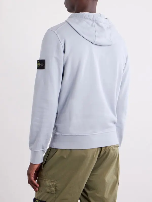 Stone Island Logo-appliquéd Garment-dyed Cotton-fleece Hoodie - Gray