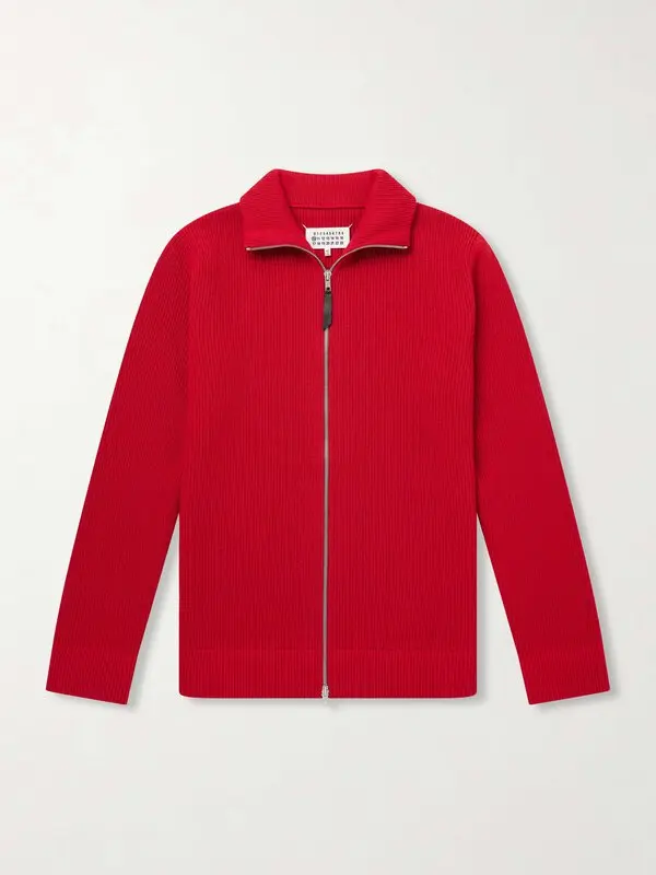 MAISON MARGIELA Ribbed Cotton And Wool-blend Zip-up Cardigan