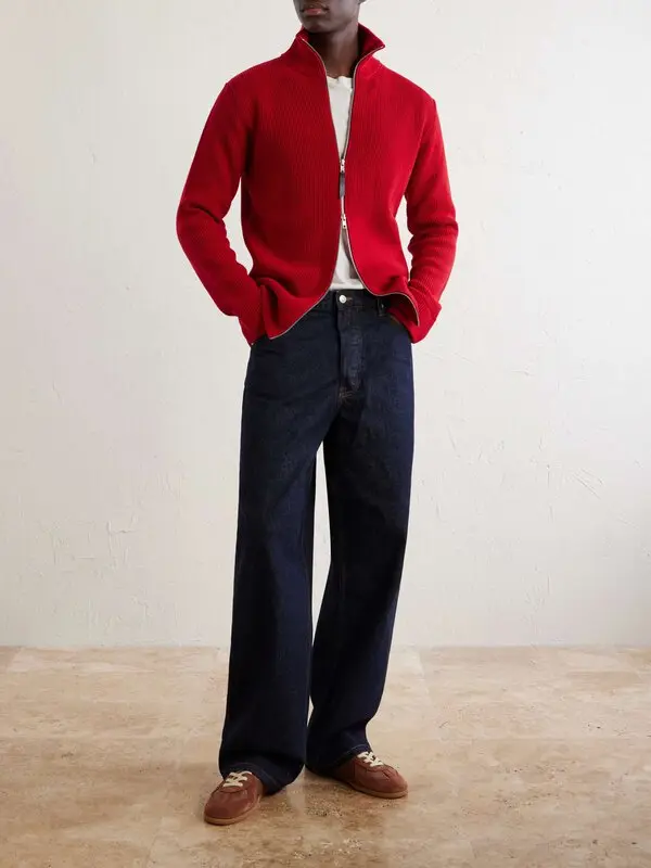 MAISON MARGIELA Ribbed Cotton And Wool-blend Zip-up Cardigan