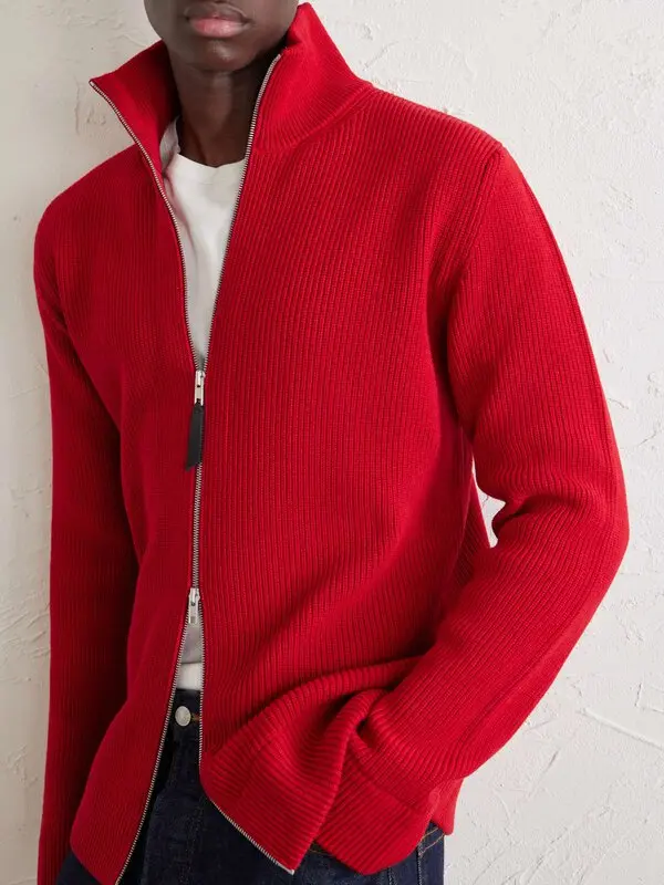 MAISON MARGIELA Ribbed Cotton And Wool-blend Zip-up Cardigan