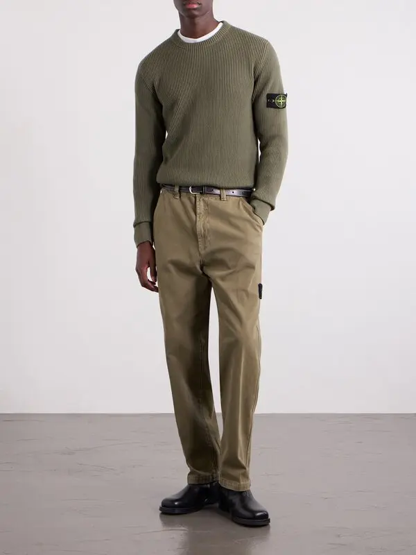 Stone Island Logo-appliquéd Garment-dyed Cotton Trousers - Green