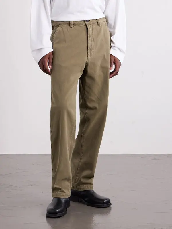 Stone Island Logo-appliquéd Garment-dyed Cotton Trousers - Green