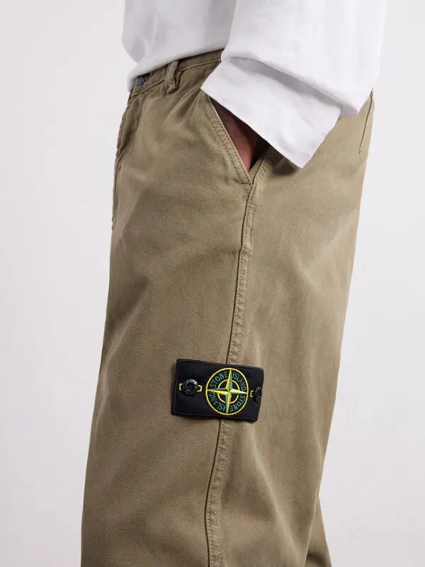 Stone Island Logo-appliquéd Garment-dyed Cotton Trousers - Green
