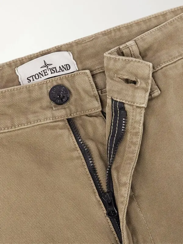 Stone Island Logo-appliquéd Garment-dyed Cotton Trousers - Green