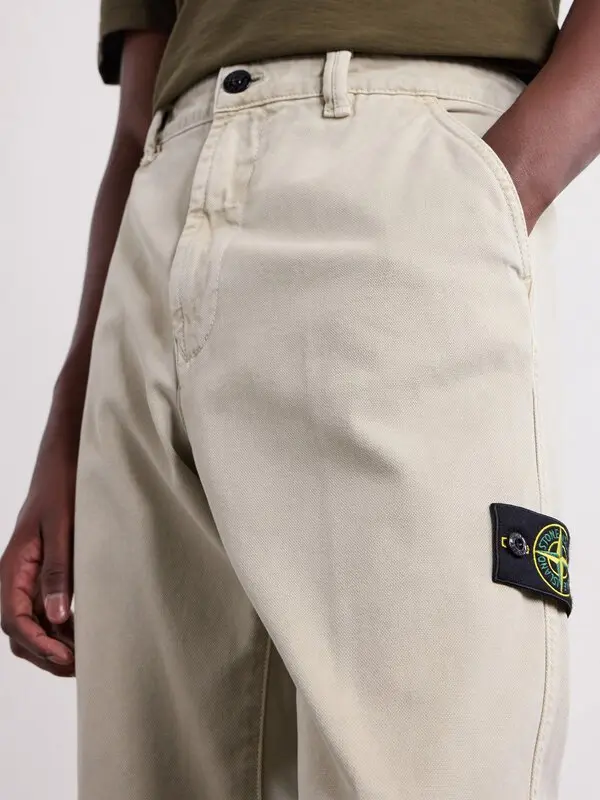 Stone Island Logo-appliquéd Straight-leg Cotton Trousers - Neutrals