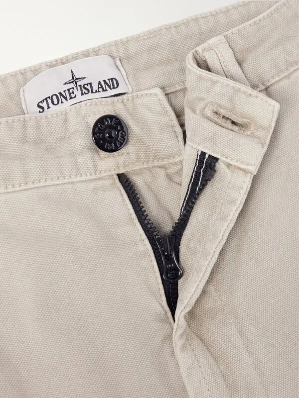 Stone Island Logo-appliquéd Straight-leg Cotton Trousers - Neutrals