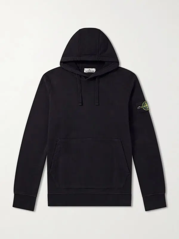 Stone Island Logo-appliquéd Cotton-fleece Hoodie - Black