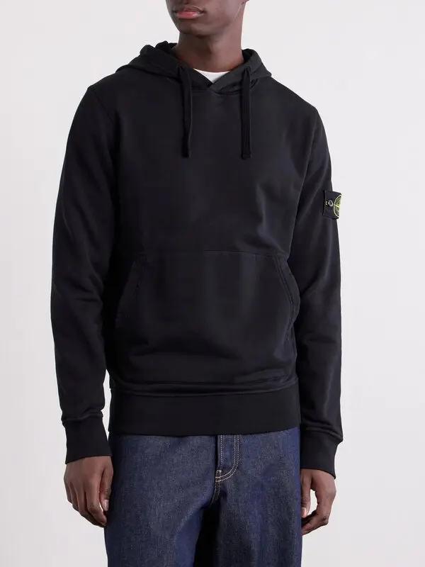 Stone Island Logo-appliquéd Cotton-fleece Hoodie - Black