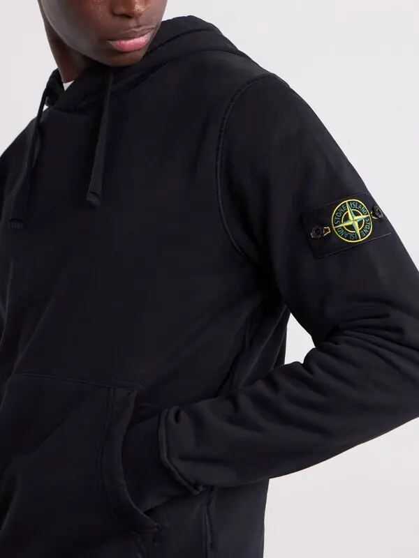 Stone Island Logo-appliquéd Cotton-fleece Hoodie - Black