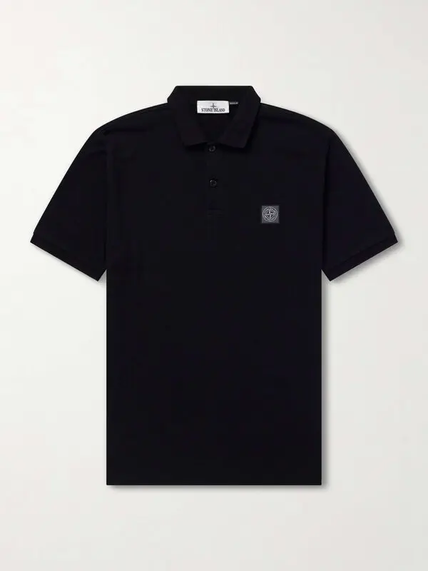 Stone Island Logo-appliquéd Cotton-piqué Polo Shirt - Black