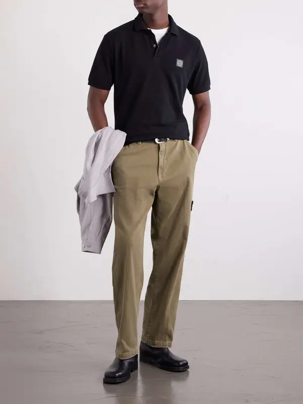 Stone Island Logo-appliquéd Cotton-piqué Polo Shirt - Black