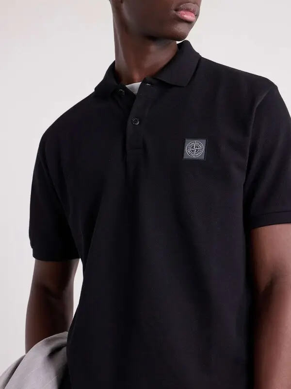 Stone Island Logo-appliquéd Cotton-piqué Polo Shirt - Black