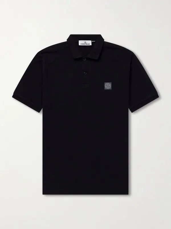 Stone Island Logo-appliquéd Cotton-piqué Polo Shirt - Black