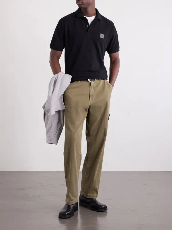 Stone Island Logo-appliquéd Cotton-piqué Polo Shirt - Black