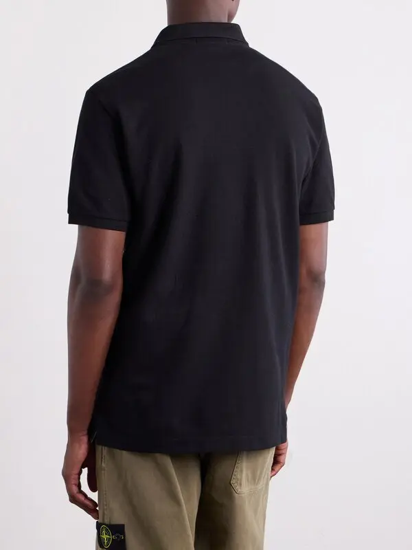 Stone Island Logo-appliquéd Cotton-piqué Polo Shirt - Black