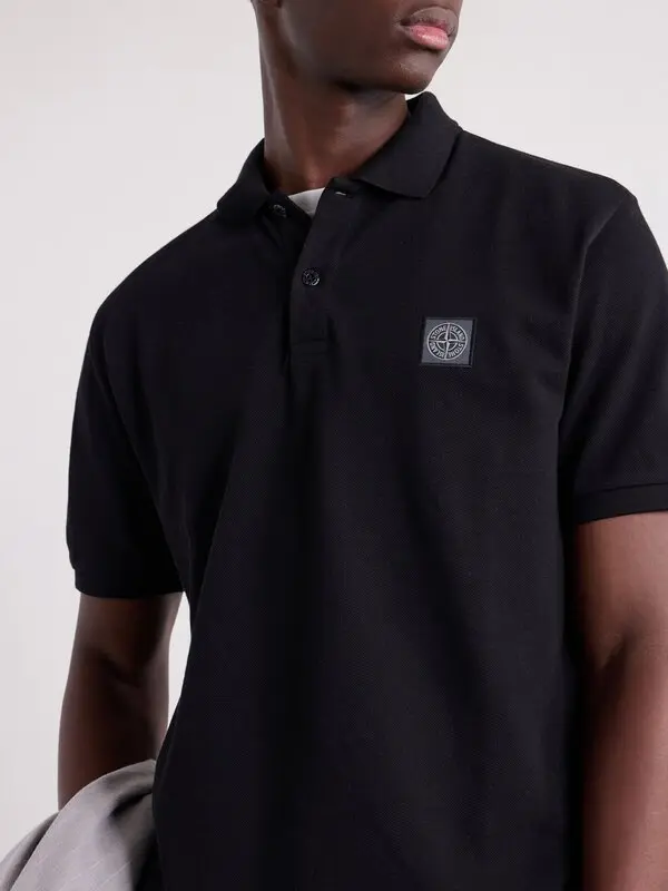 Stone Island Logo-appliquéd Cotton-piqué Polo Shirt - Black