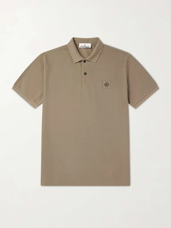 Stone Island Logo-appliquéd Cotton-piqué Polo Shirt - Green