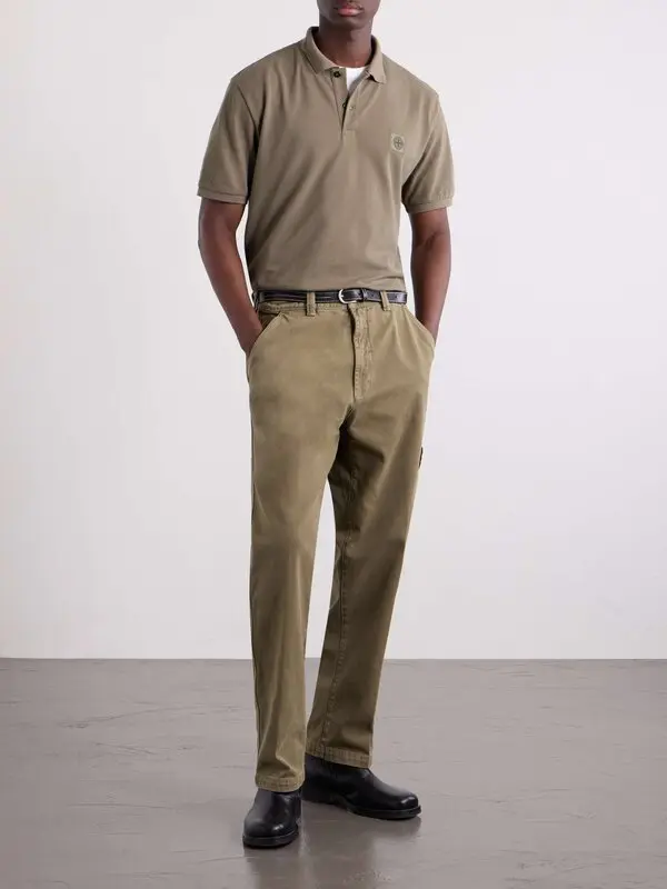 Stone Island Logo-appliquéd Cotton-piqué Polo Shirt - Green