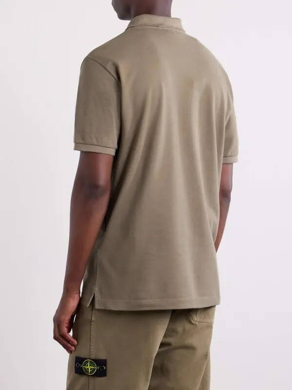 Stone Island Logo-appliquéd Cotton-piqué Polo Shirt - Green
