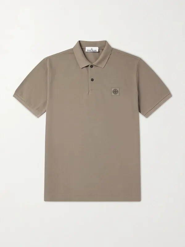 Stone Island Logo-appliquéd Cotton-piqué Polo Shirt - Green